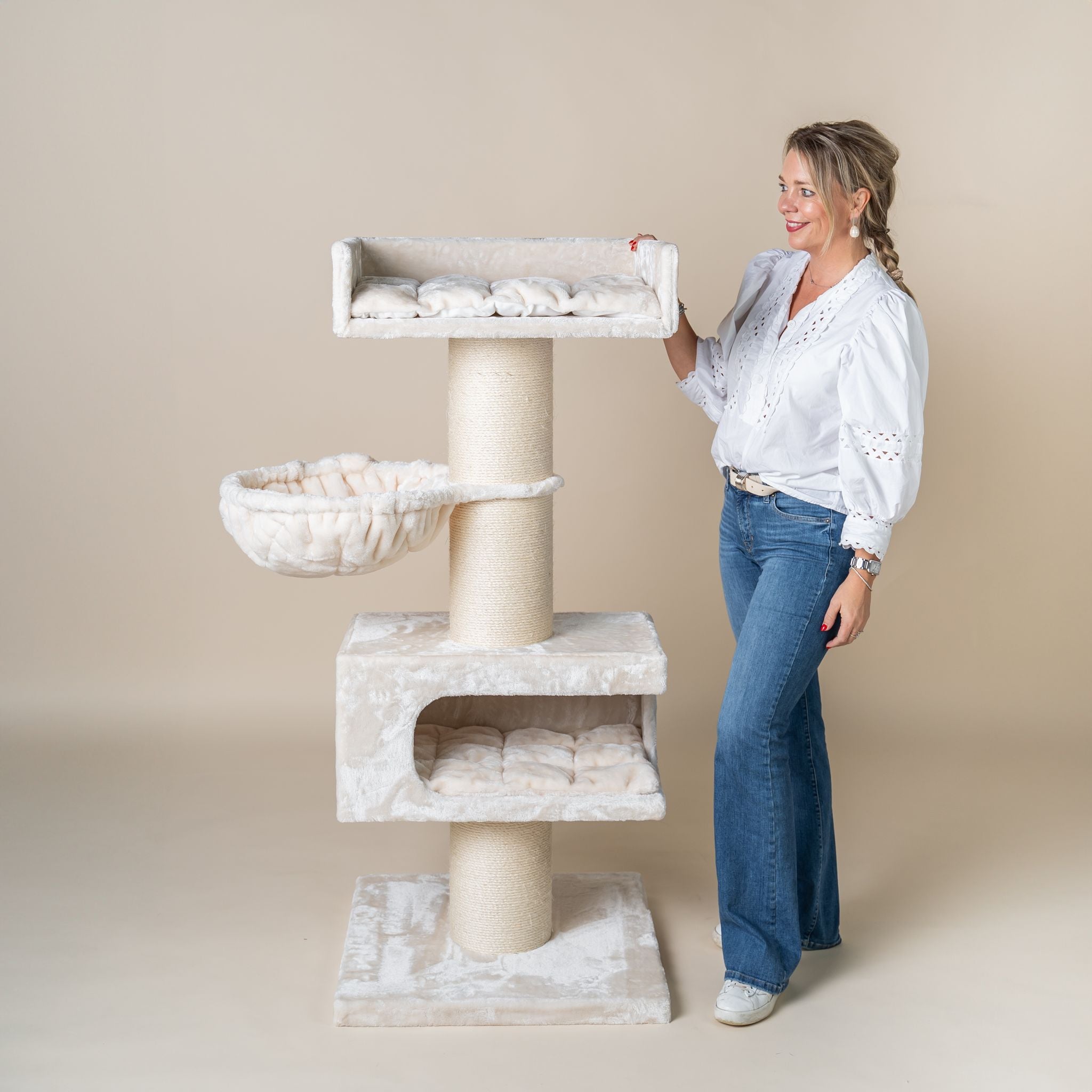 Cat Tree for large cats Royalty Retreat (Beige) - CatTreeKing USA