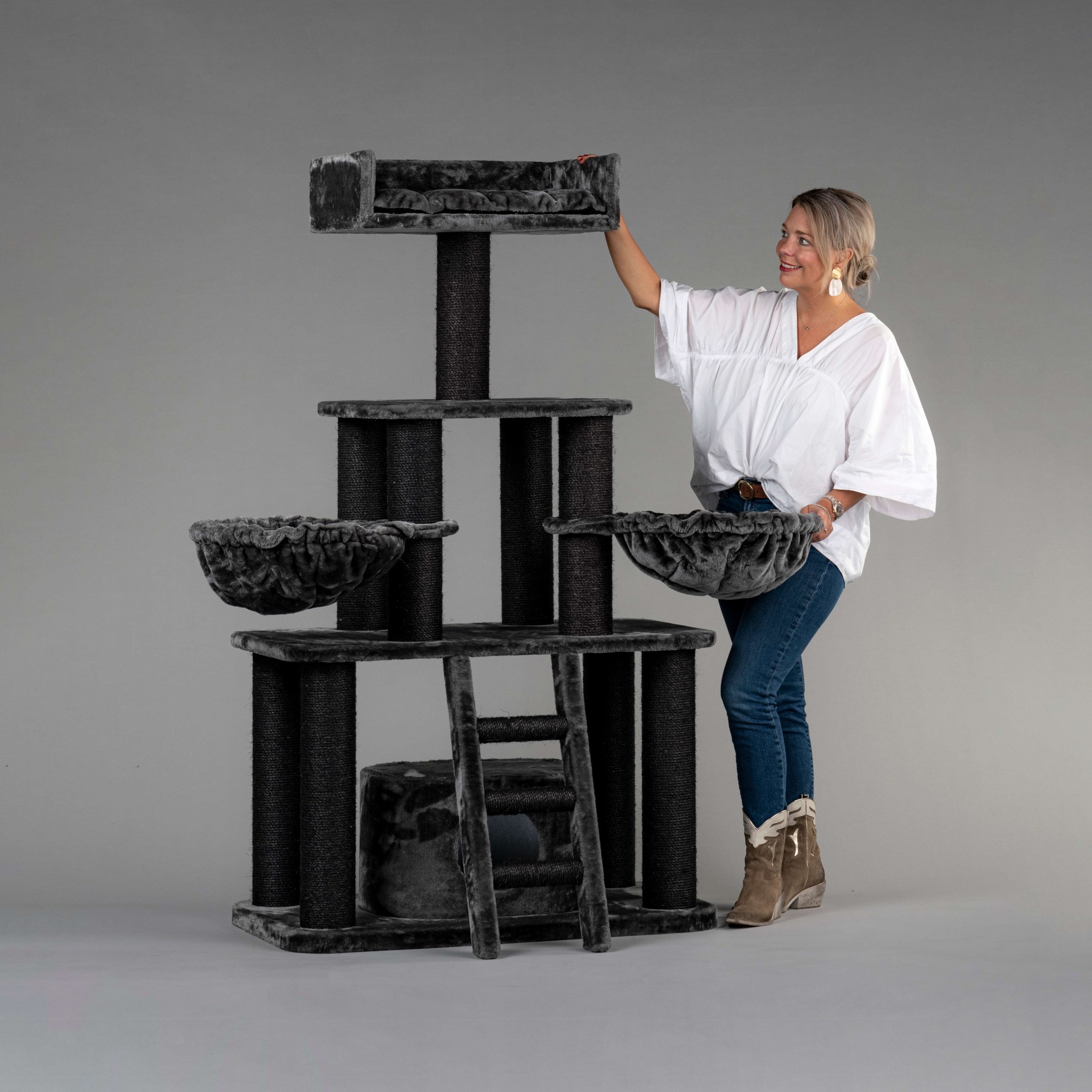 Cat Tree for large cats Tiger (Blackline Dark Grey) - CatTreeKing USA